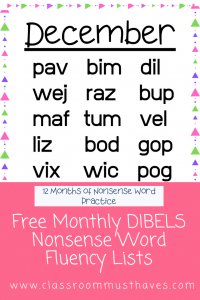 DIBELS Nonsense Word Lists - Classroom Must Haves