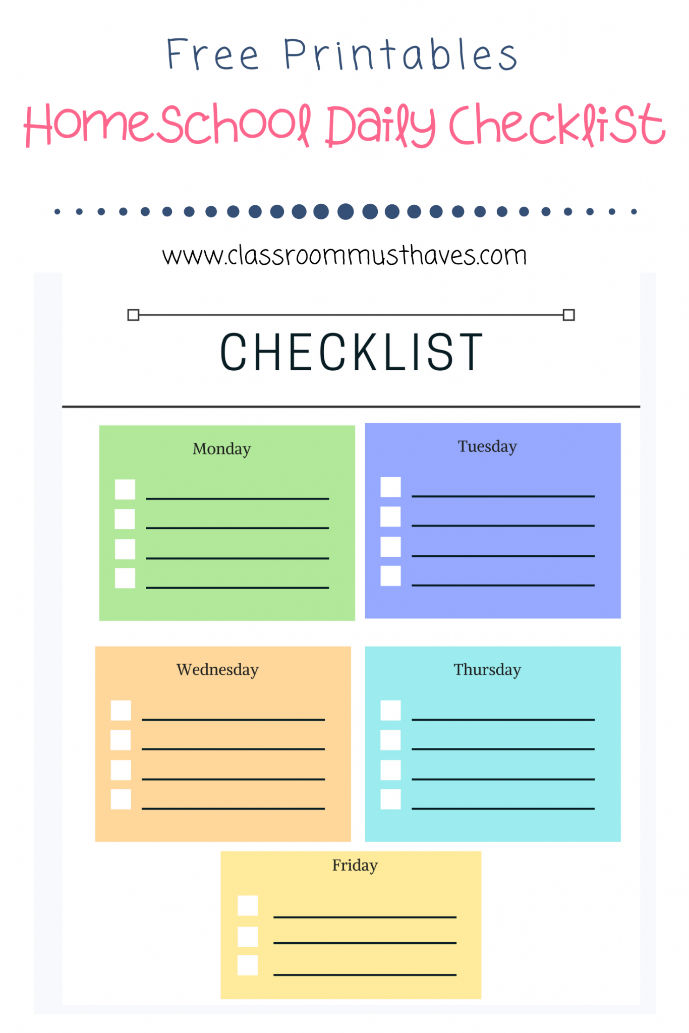 Homeschool Daily Checklist - Classroom Must Haves