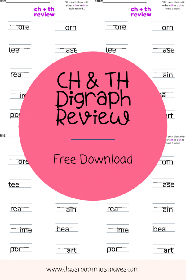 Digraph Worksheet CH & TH - Classroom Must Haves