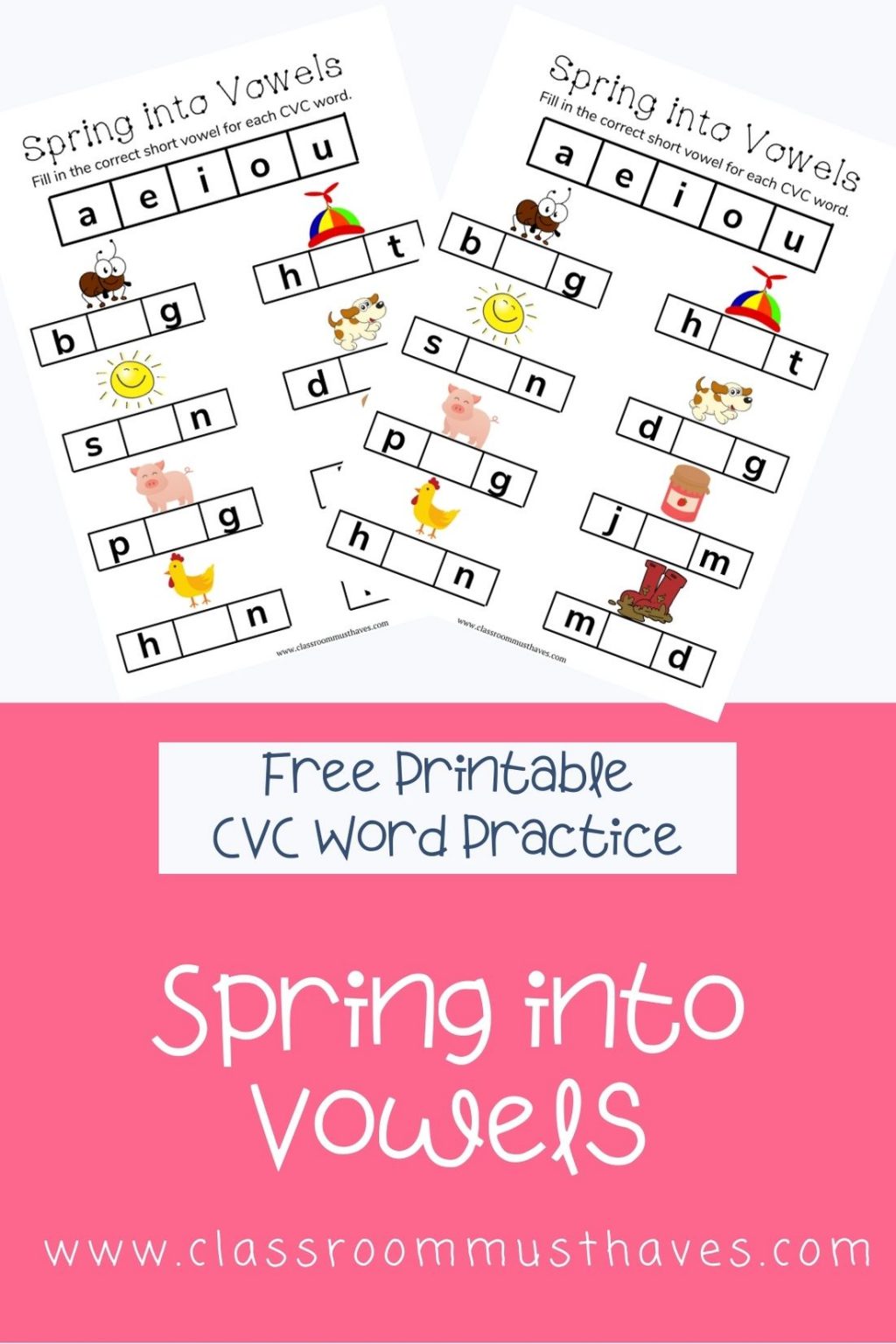 CVC Spring Vowel Worksheet - Classroom Must Haves