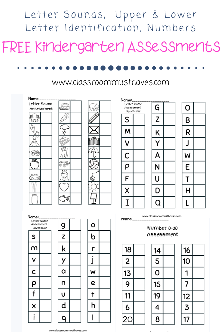 Free Kindergarten Assessments Classroom Must Haves
