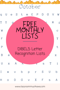 DIBELS Monthly Letter Naming Fluency Lists - Classroom Must Haves