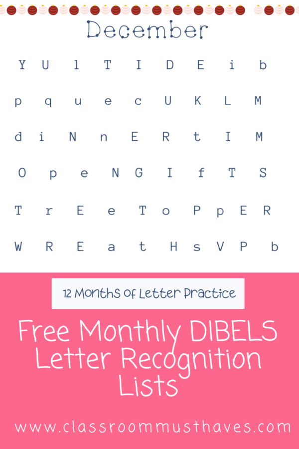 DIBELS Monthly Letter Naming Fluency Lists - Classroom Must Haves