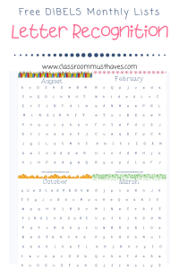 DIBELS Monthly Letter Naming Fluency Lists - Classroom Must Haves